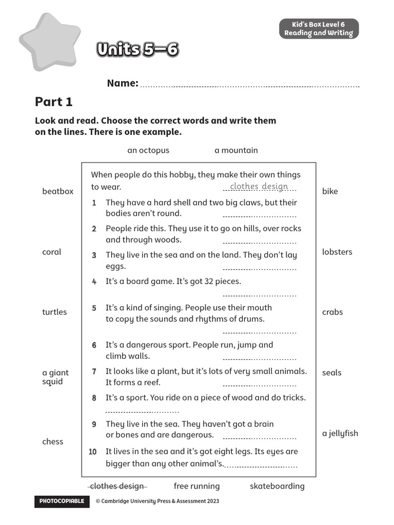 Kid's Box Level 6: Reading & Writing Units 5-6 | PDF