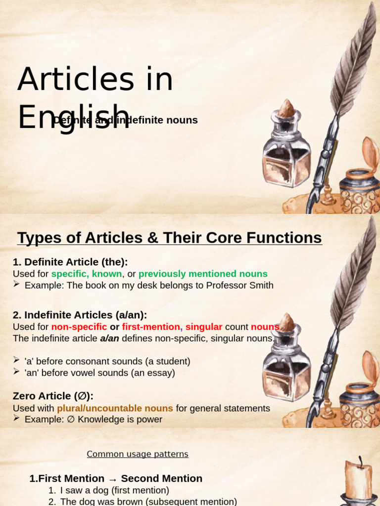 Unit 2 Grammar Articles in English | PDF