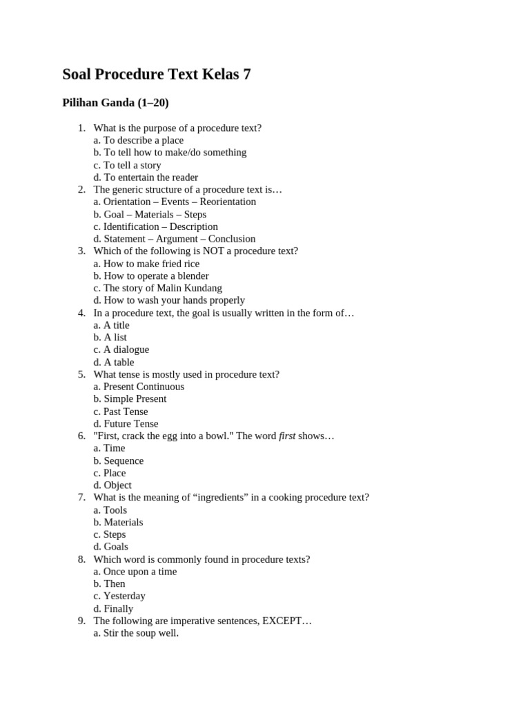 Soal Procedure Text Kelas 7 | PDF | Verb | Grammatical Tense