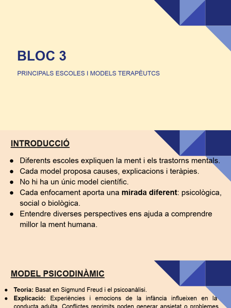 Bloc 3 - Principals Escoles I Models Terapèutics | PDF