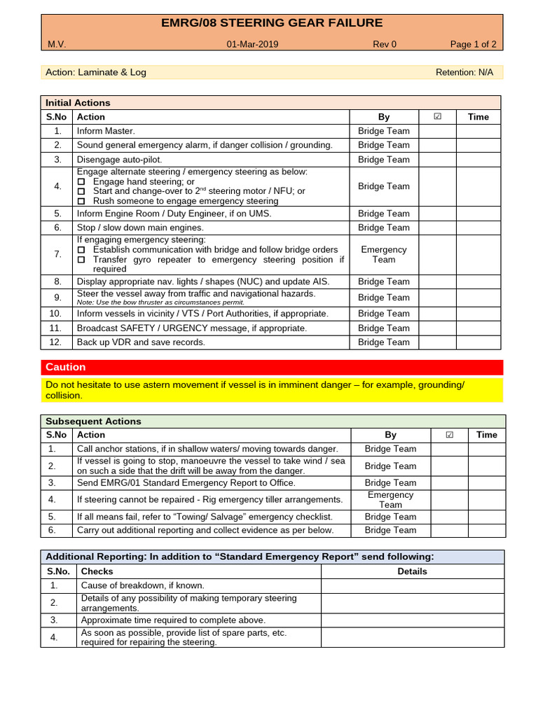 Emergency Procedures for Steering Gear Failure | PDF | Ships | Water ...
