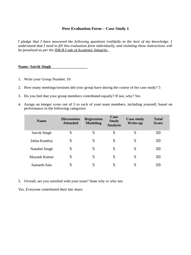 Peer Evaluation Sheet | PDF
