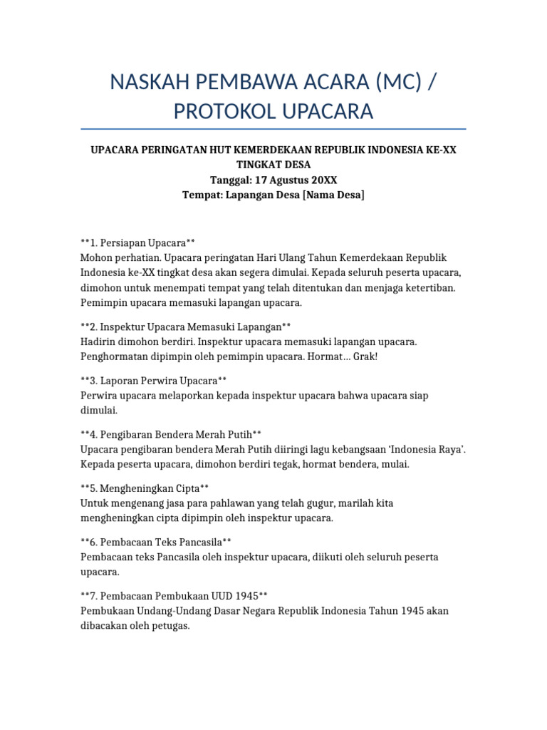 Naskah MC Tata Upacara HUT RI Desa | PDF