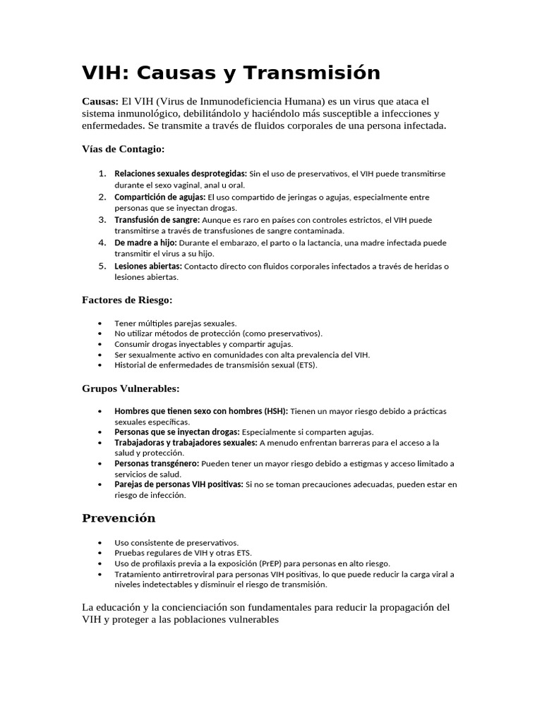 VIH: Causas y Transmisión | PDF