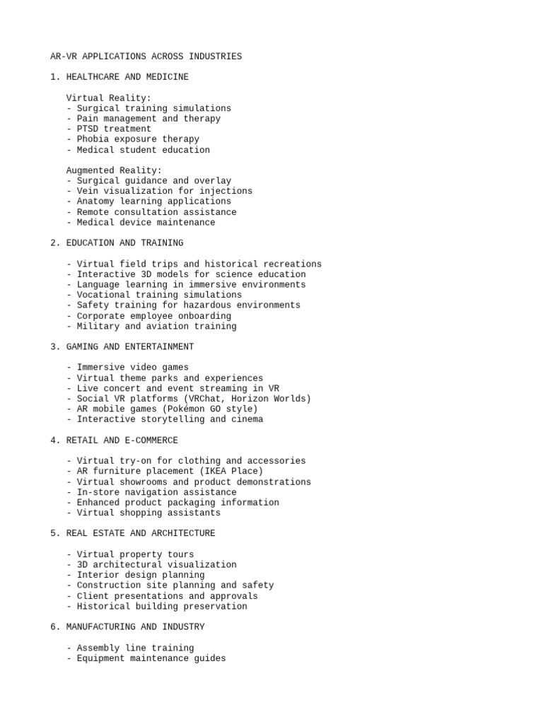 AR VR Applications Industries | PDF | Virtual Reality | Augmented Reality