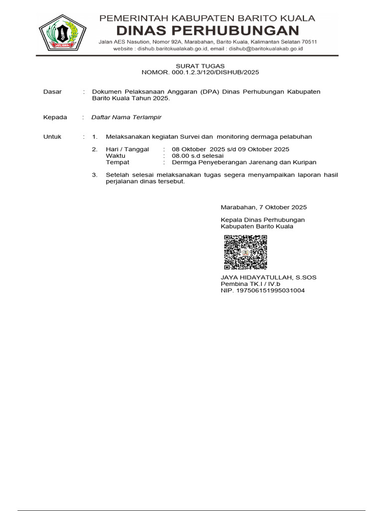 Surat Tugas Monitoring Dermaga 2025 | PDF