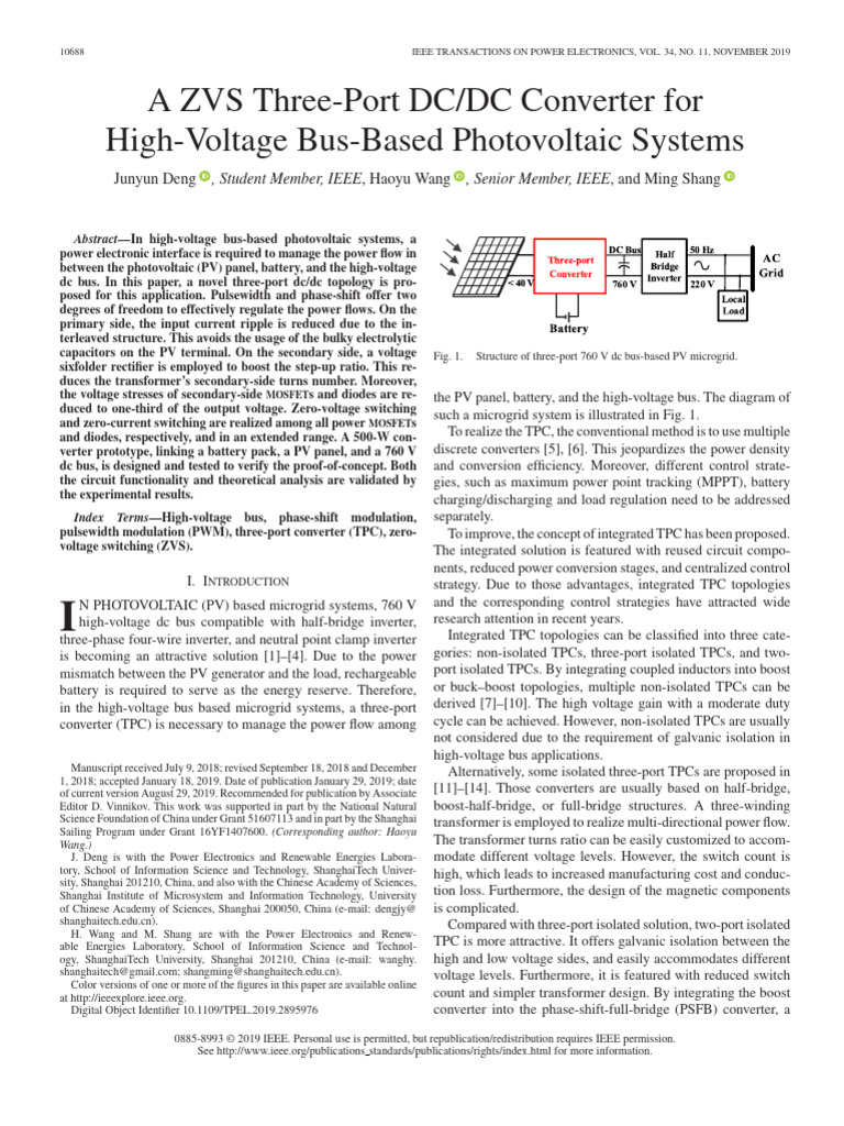 A ZVS Three-Port DC DC Converter For High-Voltage Bus-Based ...