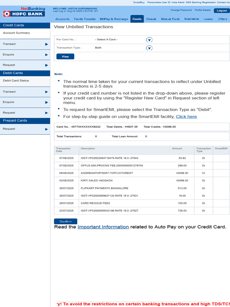 Welcome To HDFC Bank NetBanking | PDF | Credit Card | Debit Card