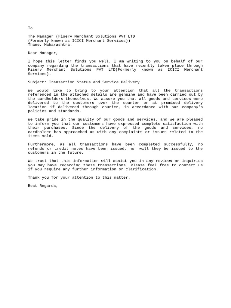 Merchant Explanation Letter - 2 | PDF