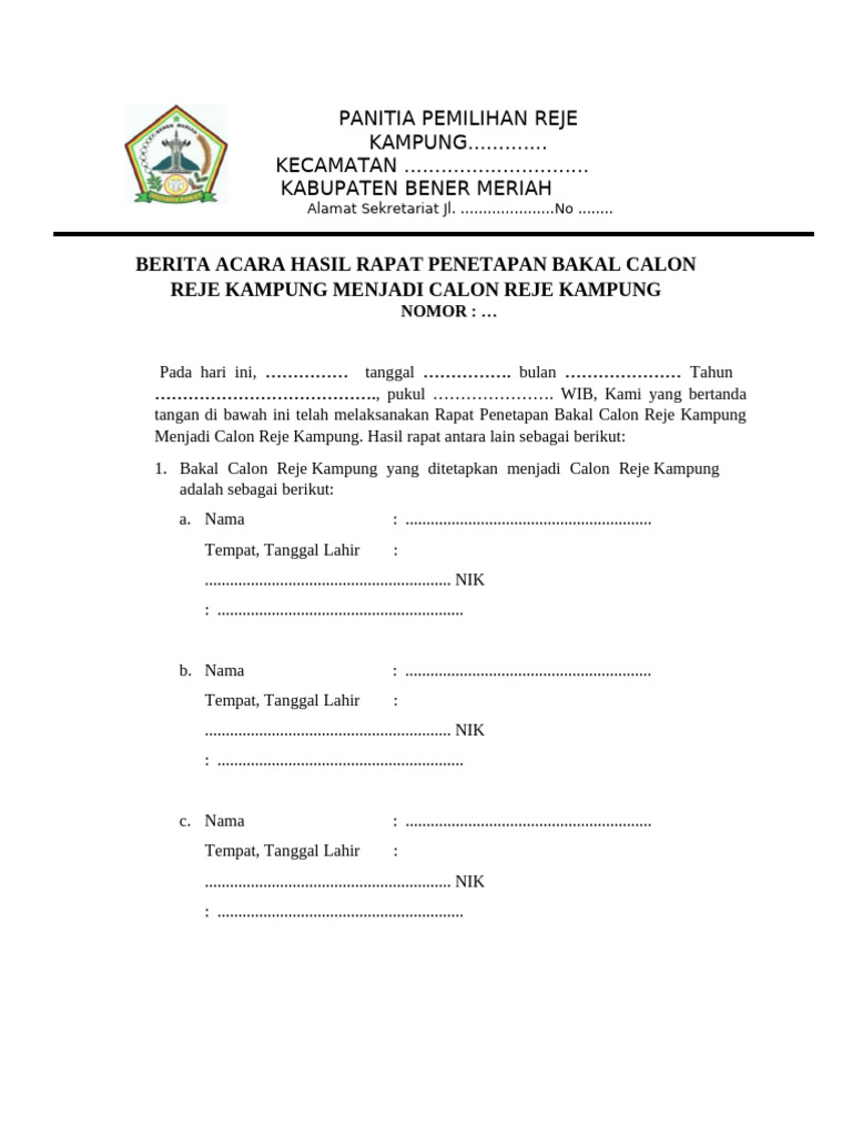 Penetapan Calon Reje Kampung 2025 | PDF
