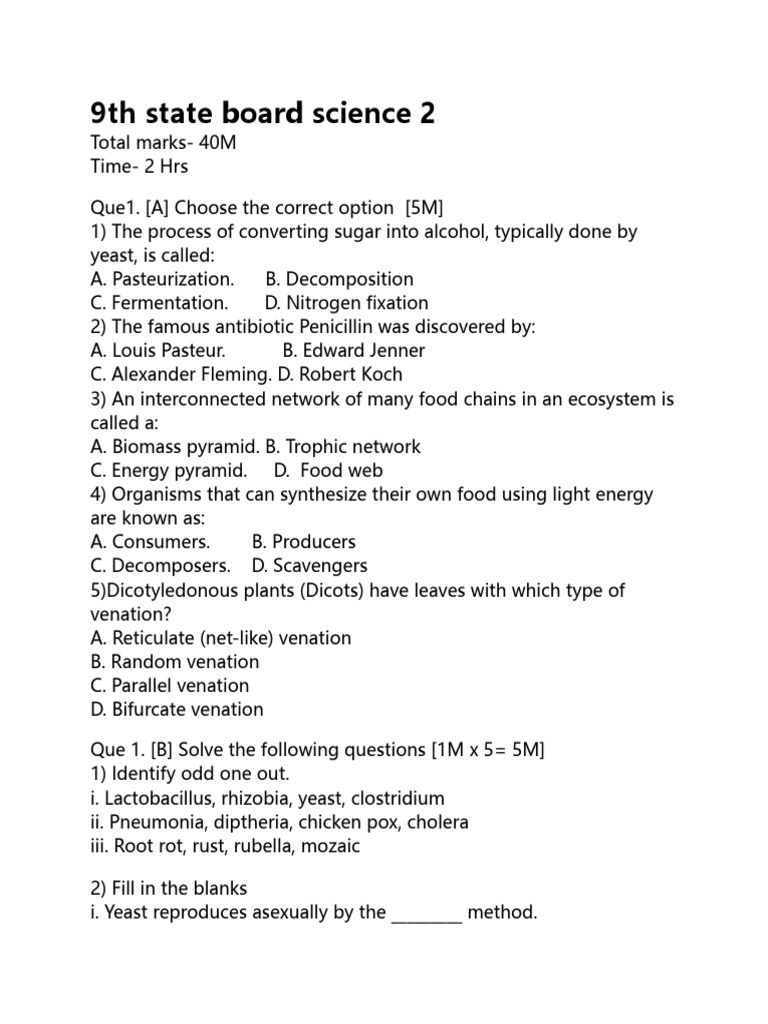 9th State Board Science 2 | PDF