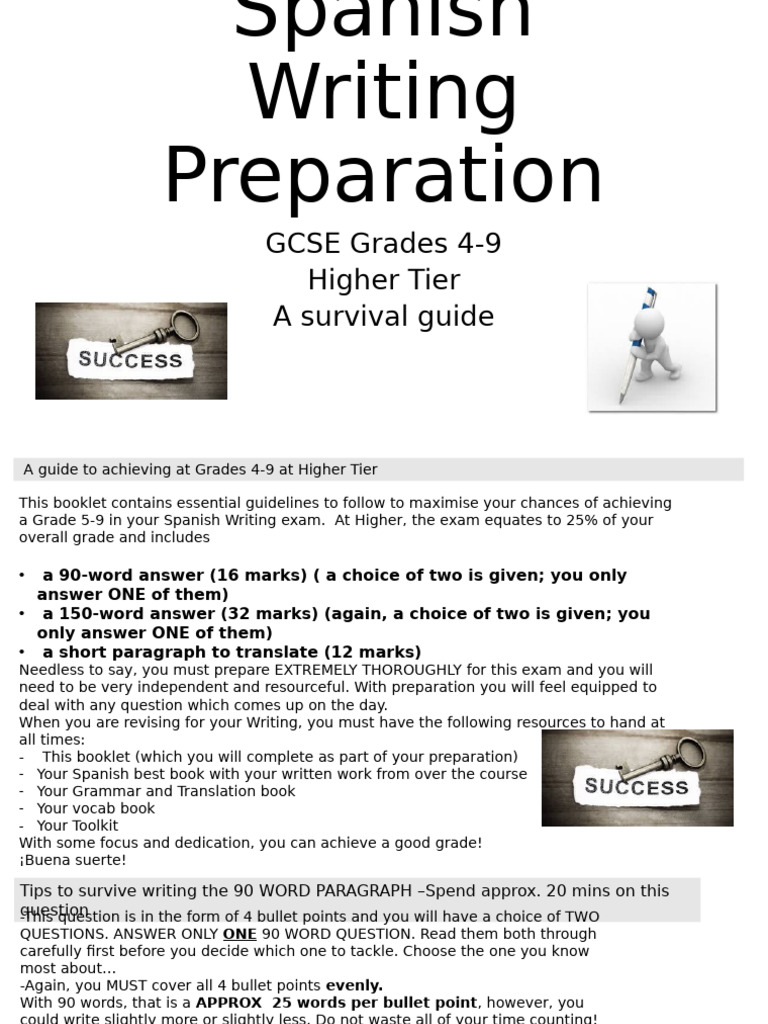 Spanish Writing Preparation Yr11 Final - HIGHER | PDF | Verb | Adjective