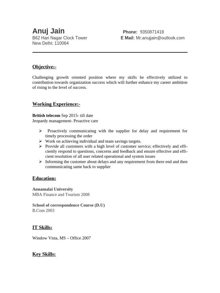 Anuj Jain: Objective | PDF