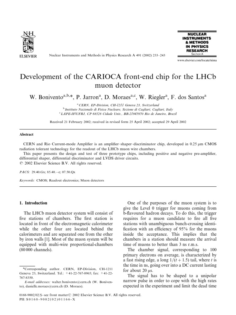 Development of The Carioca Front-End Chip For The LHCB Muon Detector | PDF | Detector (Radio ...