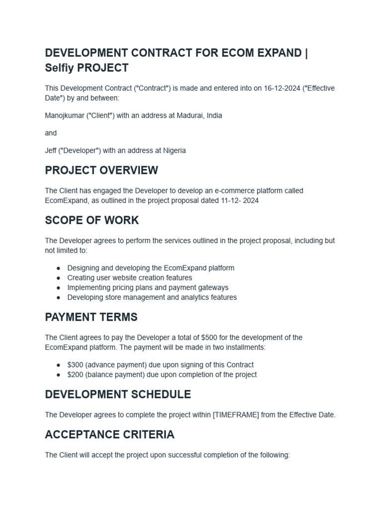 EcomExpand Development Contract | PDF
