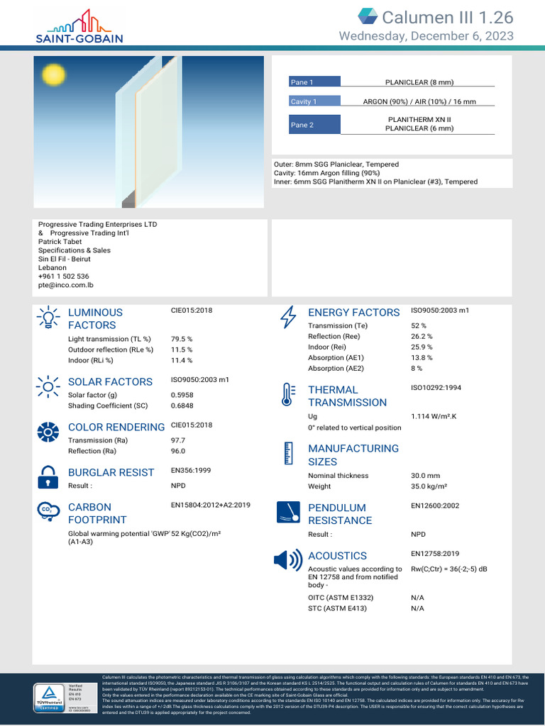 Performance Data Sheet - Saint-Gobain Glass - SGG Planitherm XN II in ...
