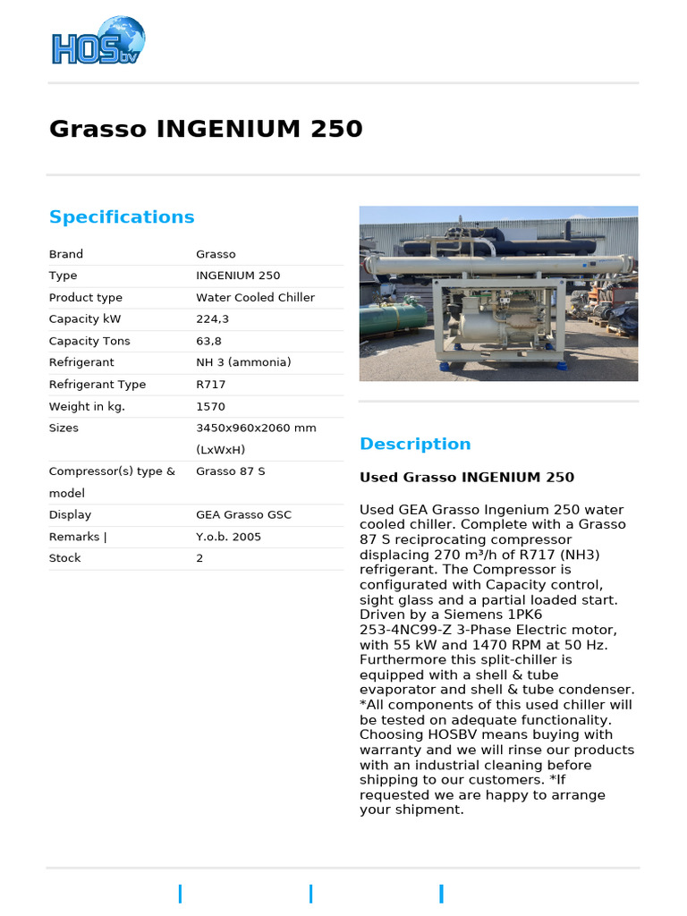 Grasso INGENIUM 250 Productsheet | PDF | Refrigeration | Cold