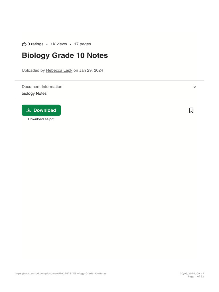 Biology Grade 10 Notes - PDF | PDF | Scribd