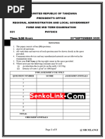 Tanzania Form One Physics Exam 2025 | PDF | Buoyancy | Density
