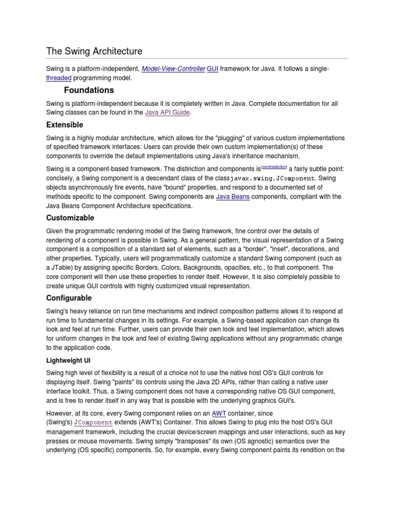 The Swing Architecture: Foundations | PDF | Graphical User Interfaces ...