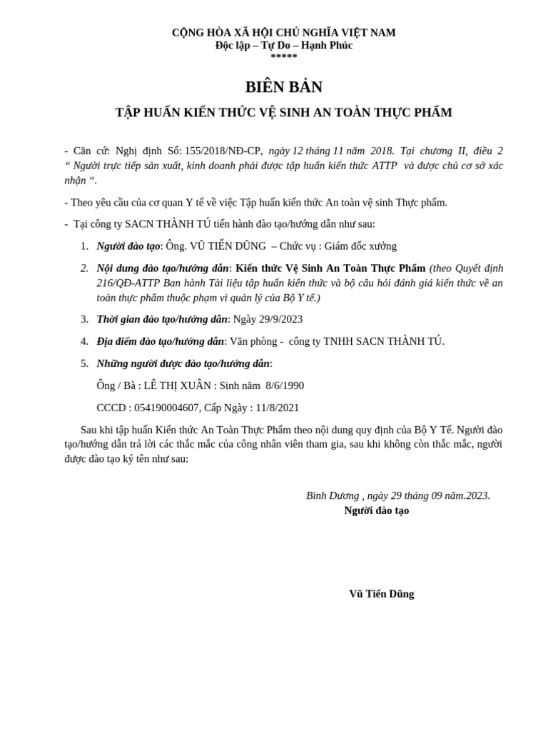Bien Ban Tap Huan PCCC | PDF