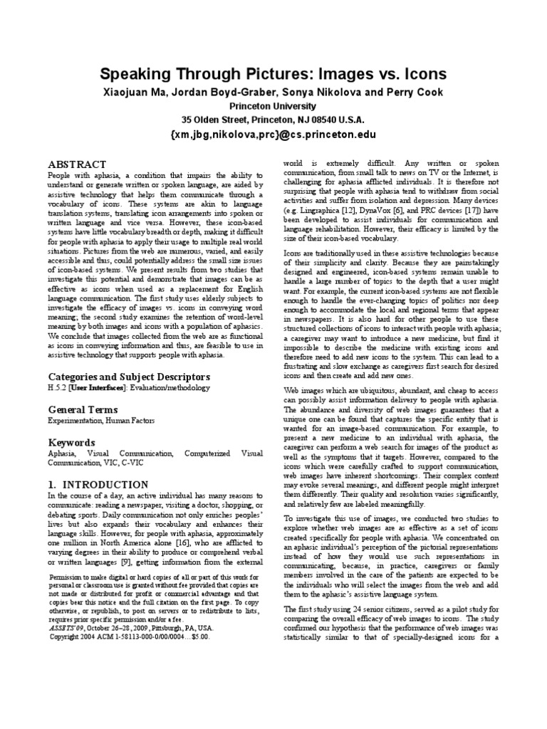 Speaking Through Pictures | PDF | Aphasia | Icon (Computing)