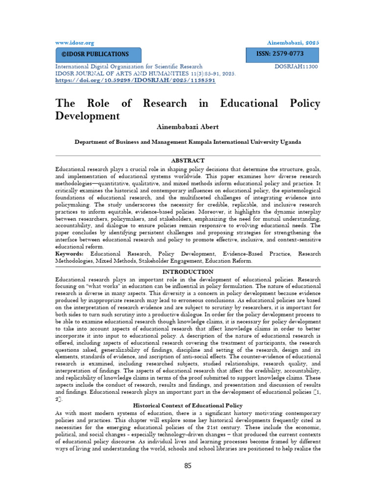 Role of Research in Education Policy | PDF | Methodology | Qualitative ...
