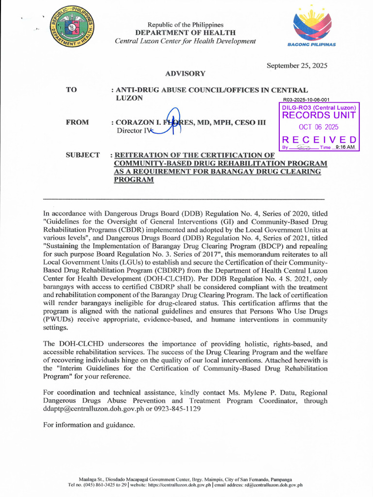 Advisory-Reiteration of The Certification of Community Based Drug ...