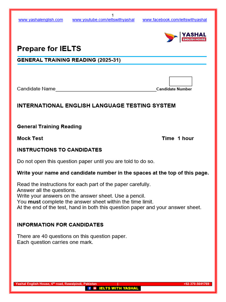 IELTS General Training Reading Mock Test | PDF