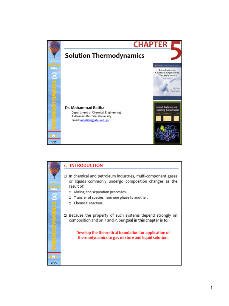 Chapter 5 - Solution Thermodynamics | PDF | Chemical Equilibrium ...