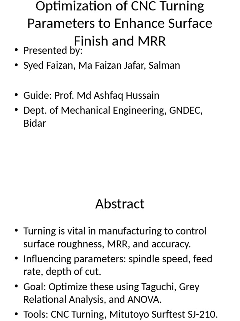 CNC Turning Optimization Presentation With Full Forms | PDF