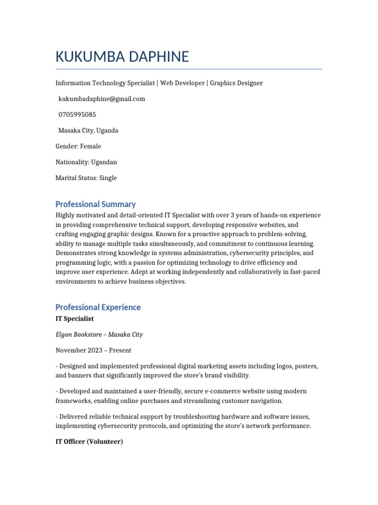 Kukumba Daphine Enhanced Professional CV | PDF | Computer Security ...