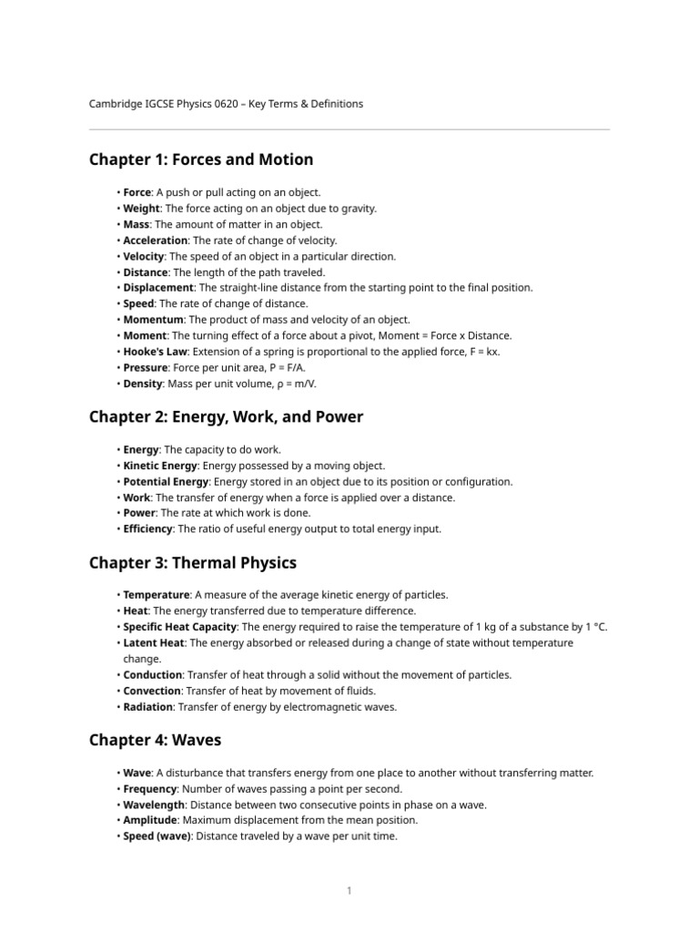 Cambridge IGCSE Physics Key Terms Guide | PDF | Waves | Atoms