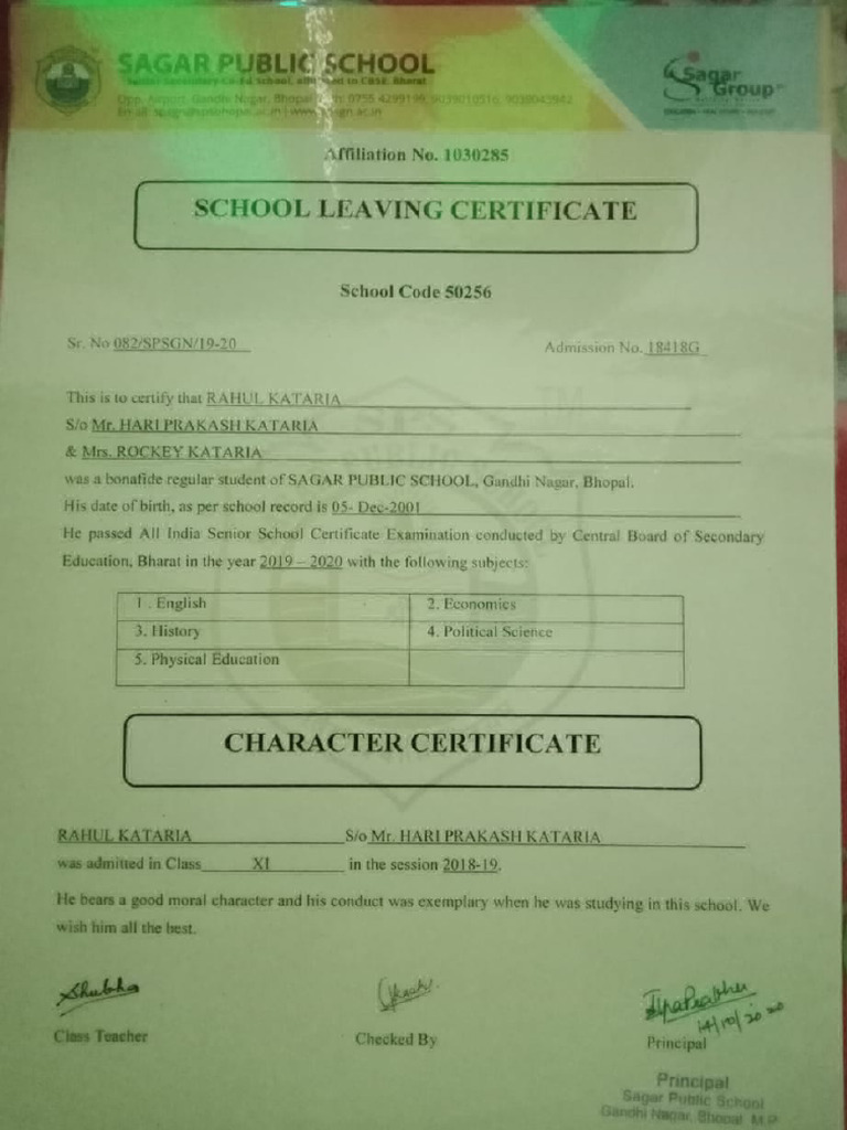 Character Certificate | PDF