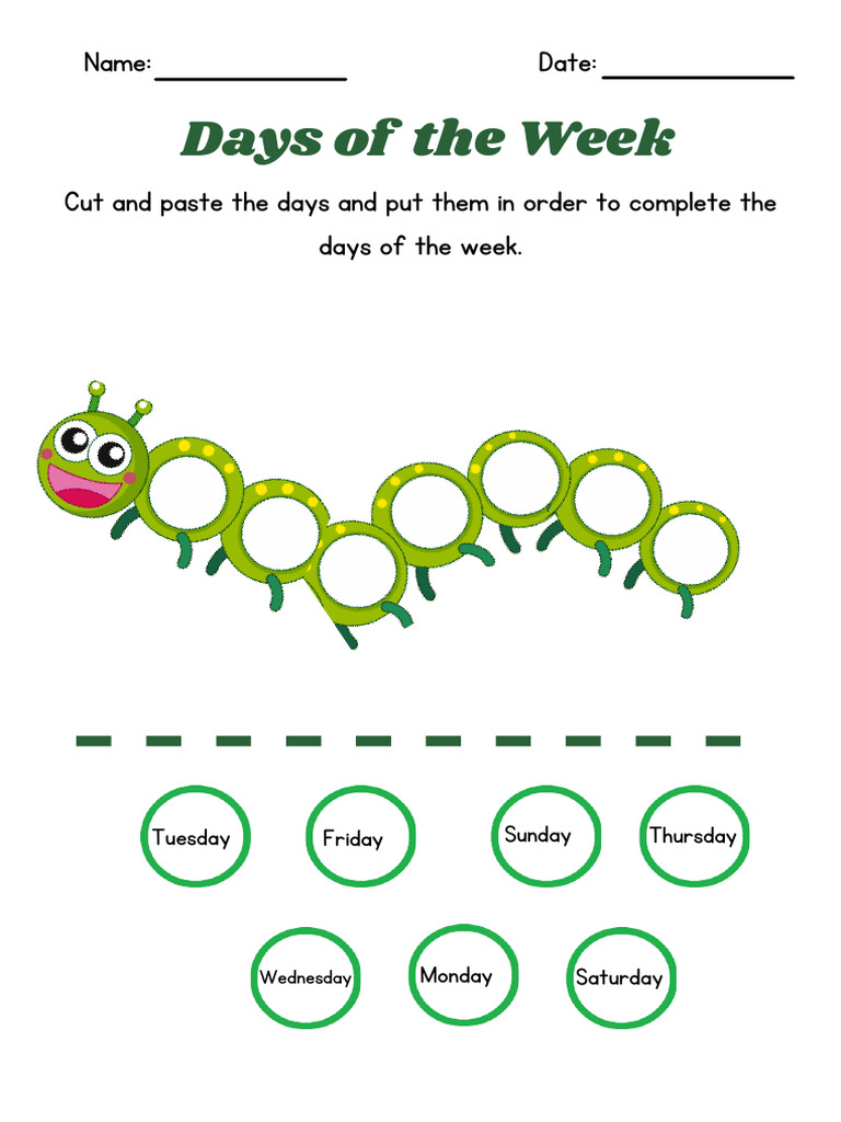Green Fun Days of The Week Worksheet | PDF