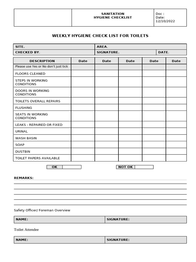 1.14 C Checklist For Toilets | PDF