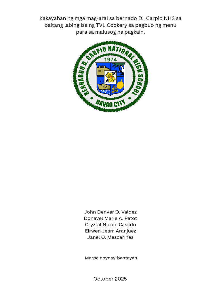 Kakayahan NG Mga Mag-Aral Sa Bernado D. Carpio NHS Sa Baitang Labing Isa NG - 20251024 - 172310 ...