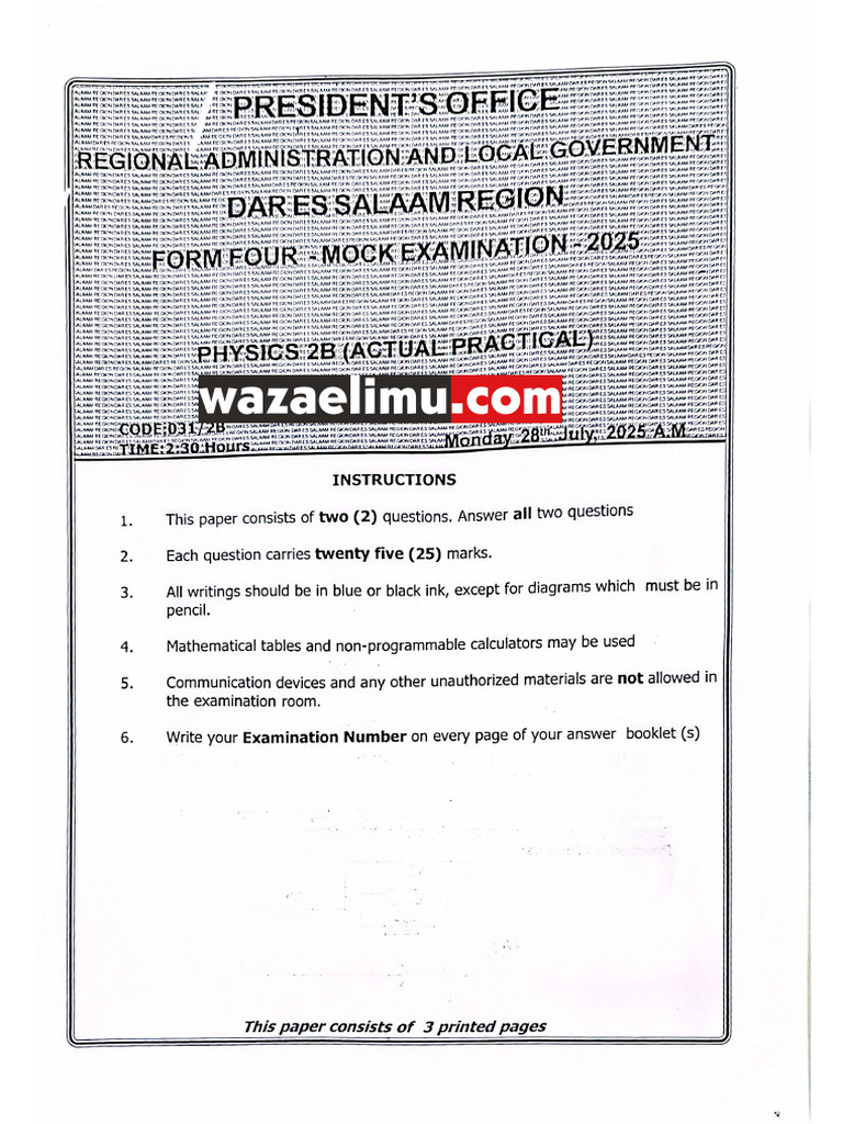 Physics 2b f4 Mock DSM 2025 | PDF