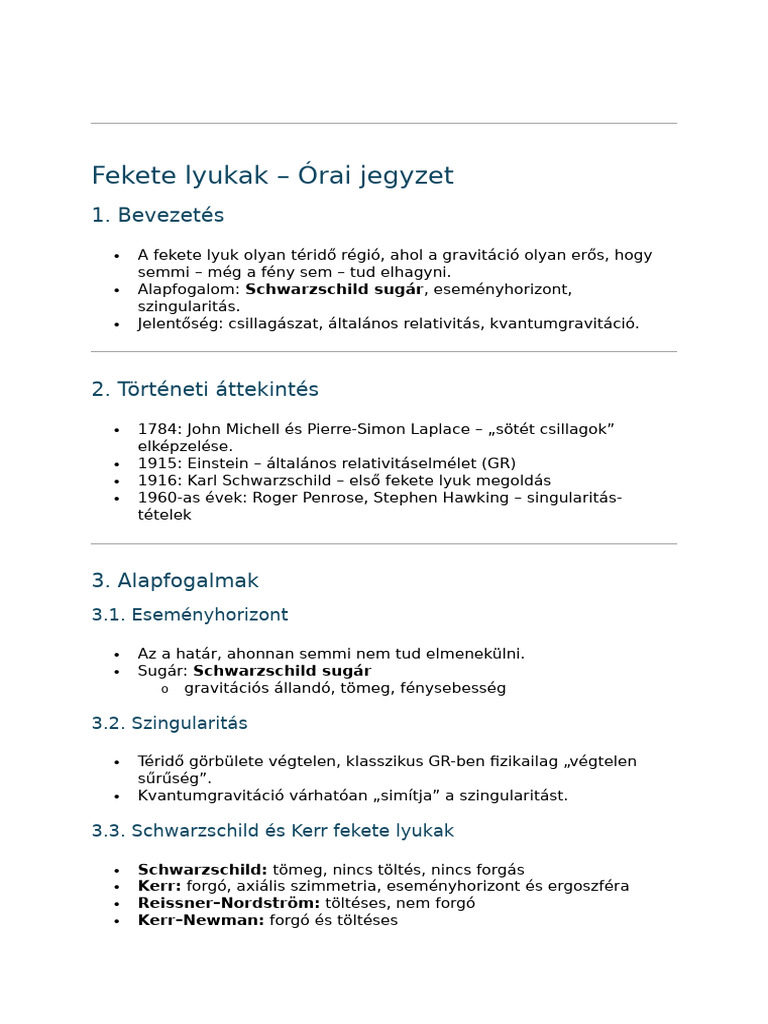 Fekete Lyuk-Órai Jegyzet | PDF