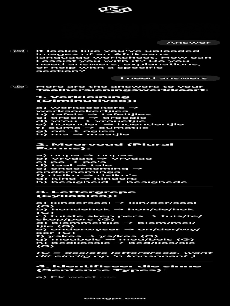 Afrikaans Werkblad Hulp | PDF