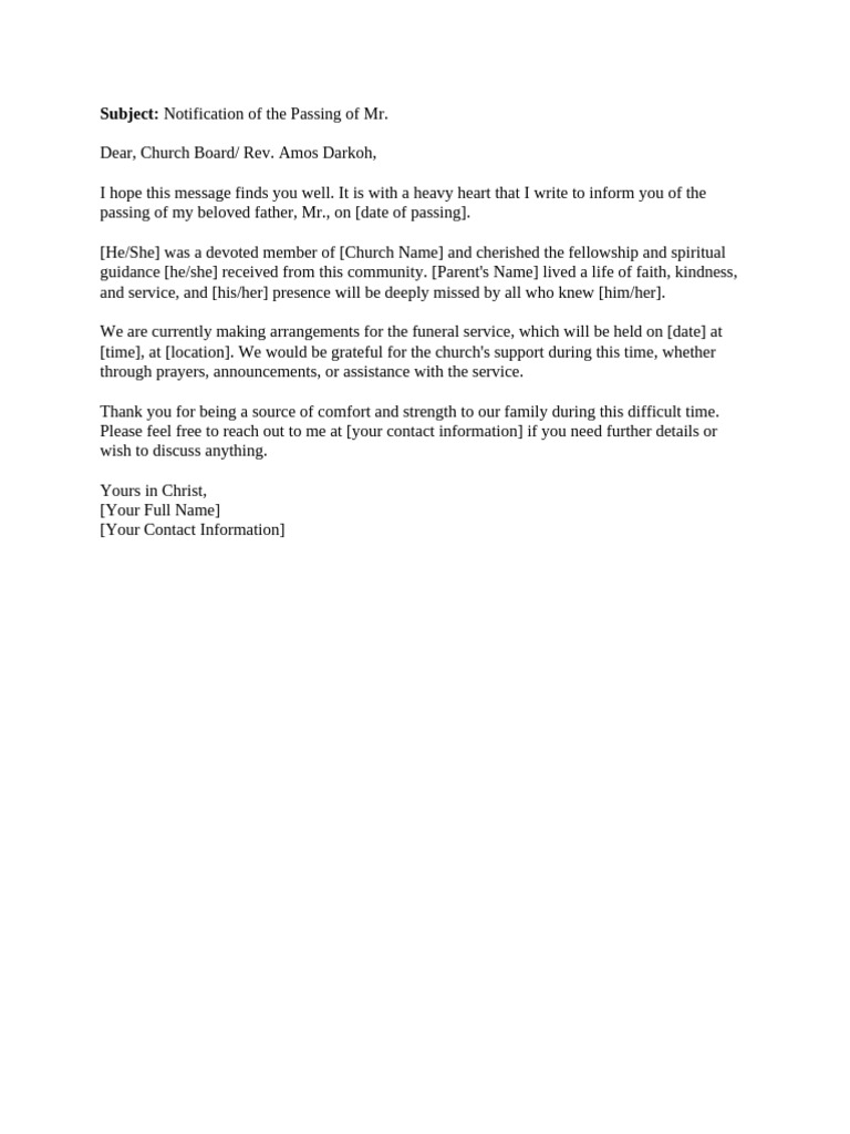 Notification of Mr. [Parent's Name]'s Passing | PDF