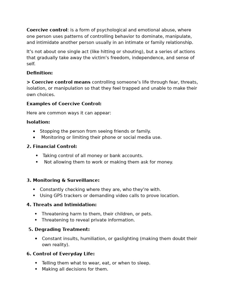 Coercive Control Checklist Guide | PDF