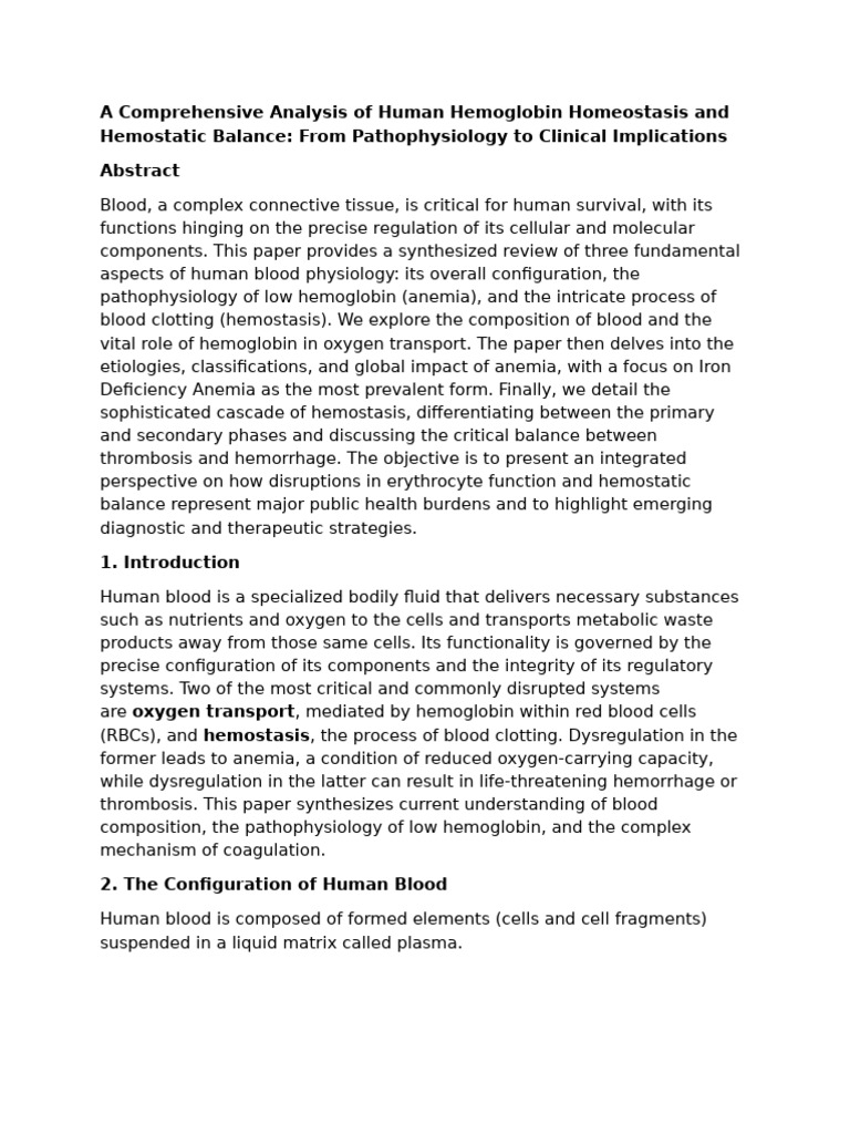 A Comprehensive Analysis of Human Hemoglobin Homeostasis and Hemostatic ...
