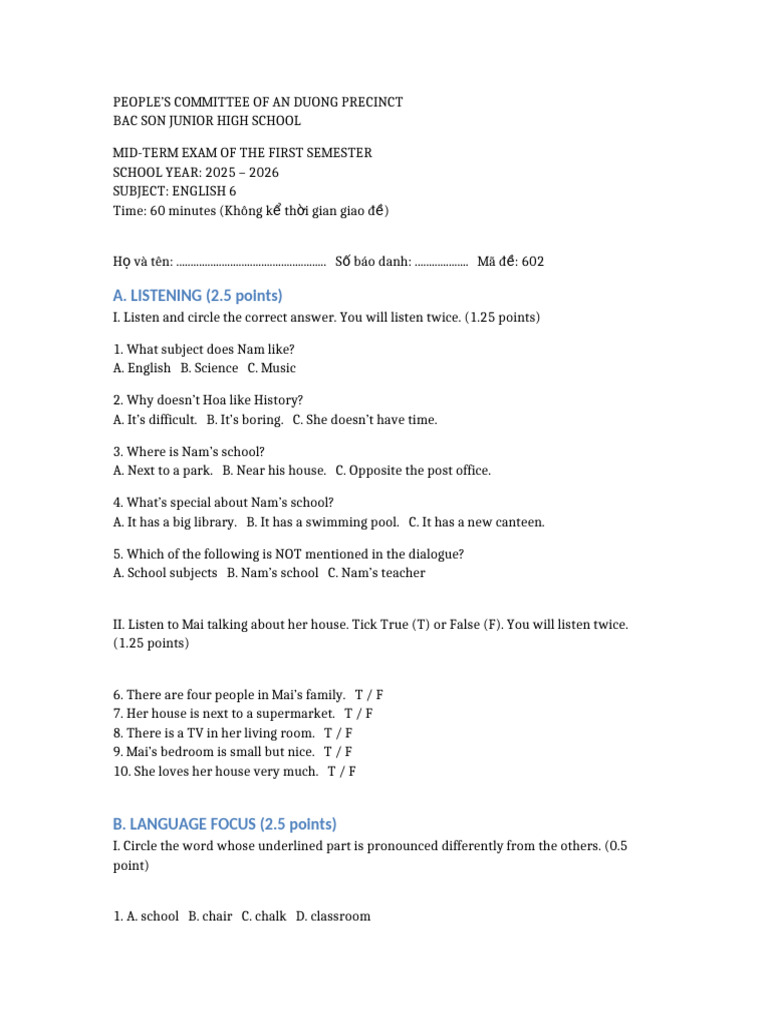 English6 Midterm Units1-3 | PDF