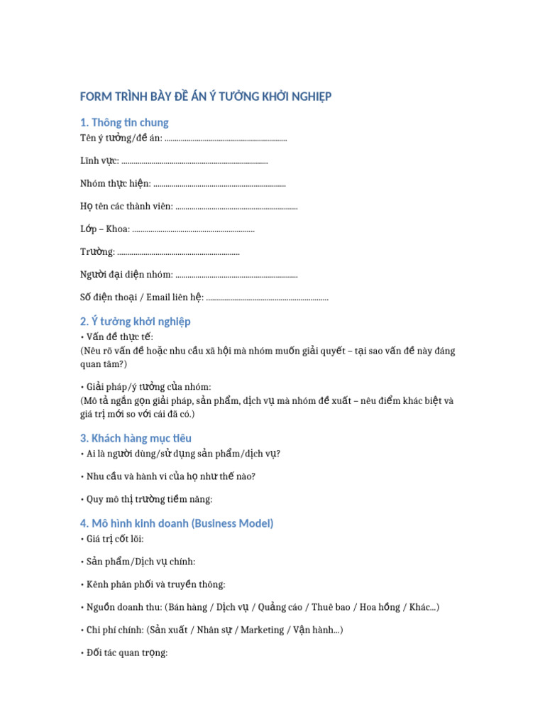 Form de An Y Tuong Khoi Nghiep | PDF
