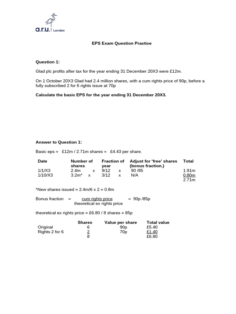 EPS Calculation Practice Questions | PDF