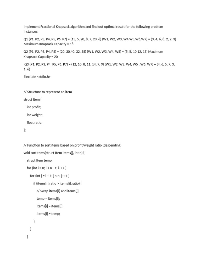 Session-2 Fractional Knapsack Problem | PDF