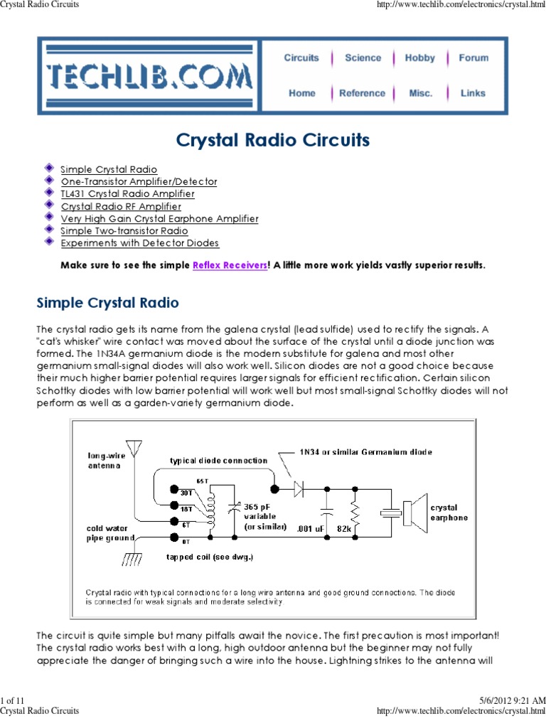 Crystal Radio Circuits | PDF | Amplifier | Diode