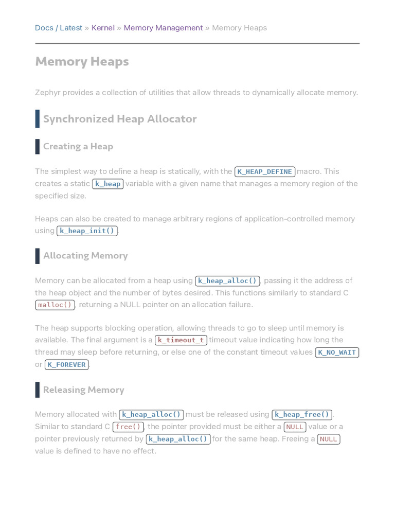 Memory Heaps - Zephyr Project Documentation | PDF | Pointer (Computer Programming) | Thread ...