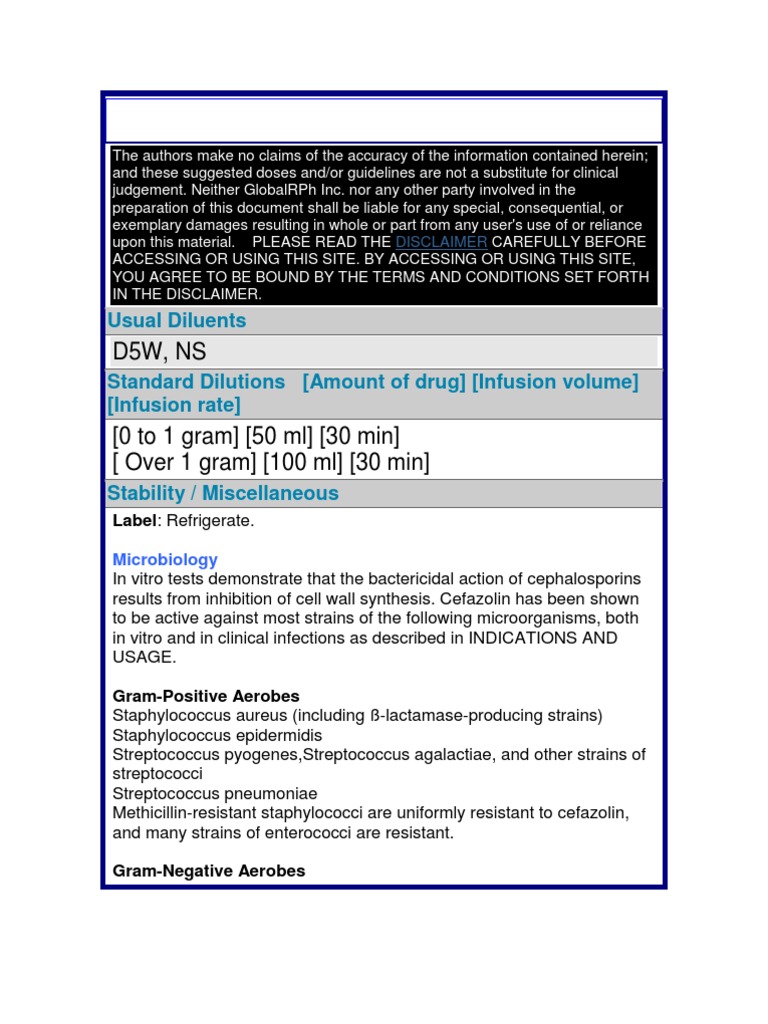 Cefazolin (Ancef ®) : D5W, Ns | PDF | Antibiotics | Injection (Medicine)